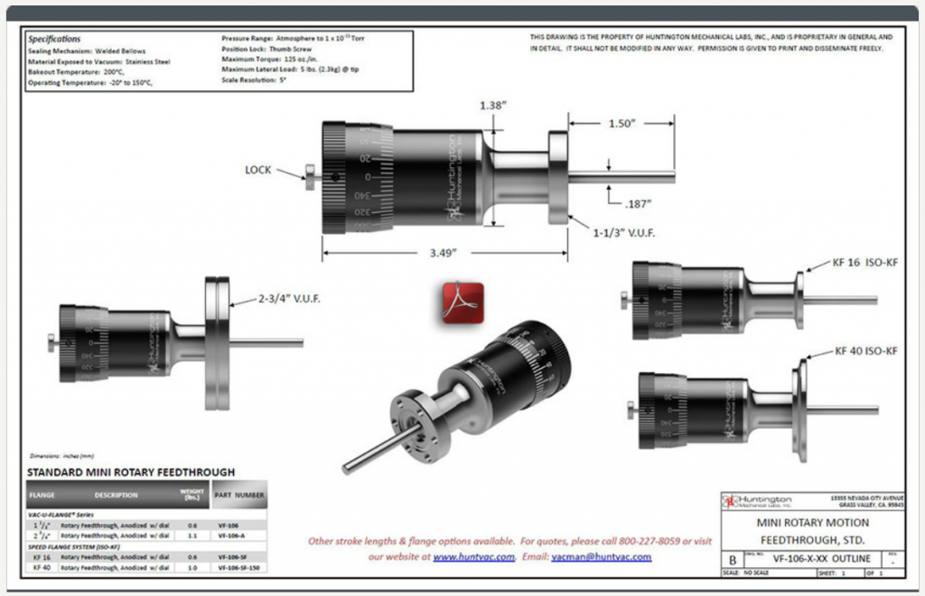 HUNTINGTON STANDARD MINI ROTARY FEEDTHROUGH 真空标准微型旋转馈通 真空穿通件 - Huntington Vacuum Products 真空样品台 ...