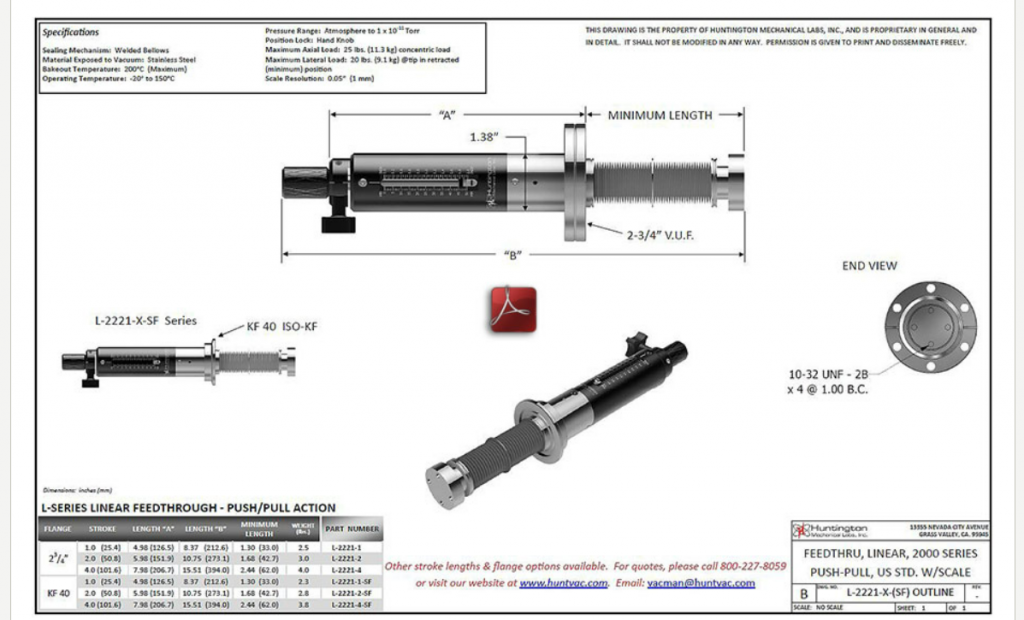 HUNTINGTON PUSH-PULL LINEAR FEEDTHROUGH 推拉式线性馈通 - Huntington Vacuum ...